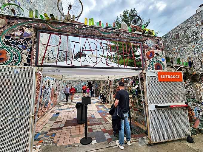 That orange entrance sign is your portal to wonderland, where normal rules of decoration simply don't apply anymore.