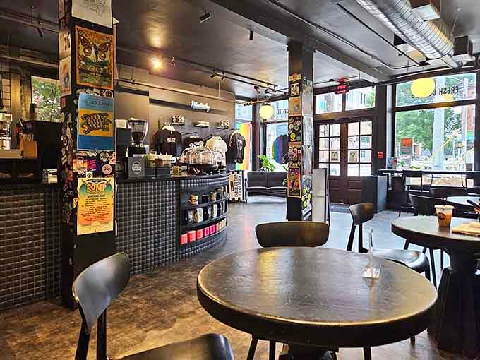 Industrial chic meets neighborhood coffee shop in a space that makes you want to settle in for hours.