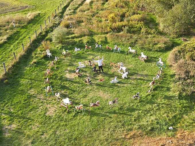 An aerial perspective shows the mysterious circle arrangement that gives Stonehenge a run for its money.