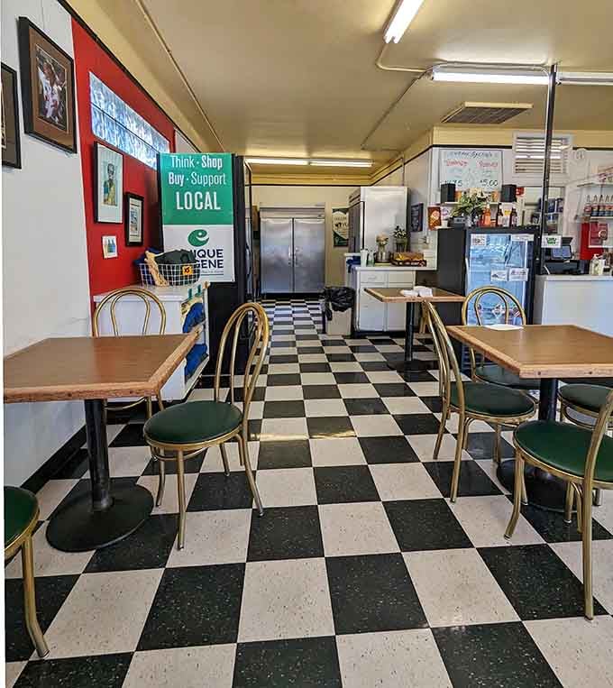 Classic checkered floors and bentwood chairs create the perfect stage for your ice cream drama to unfold beautifully.