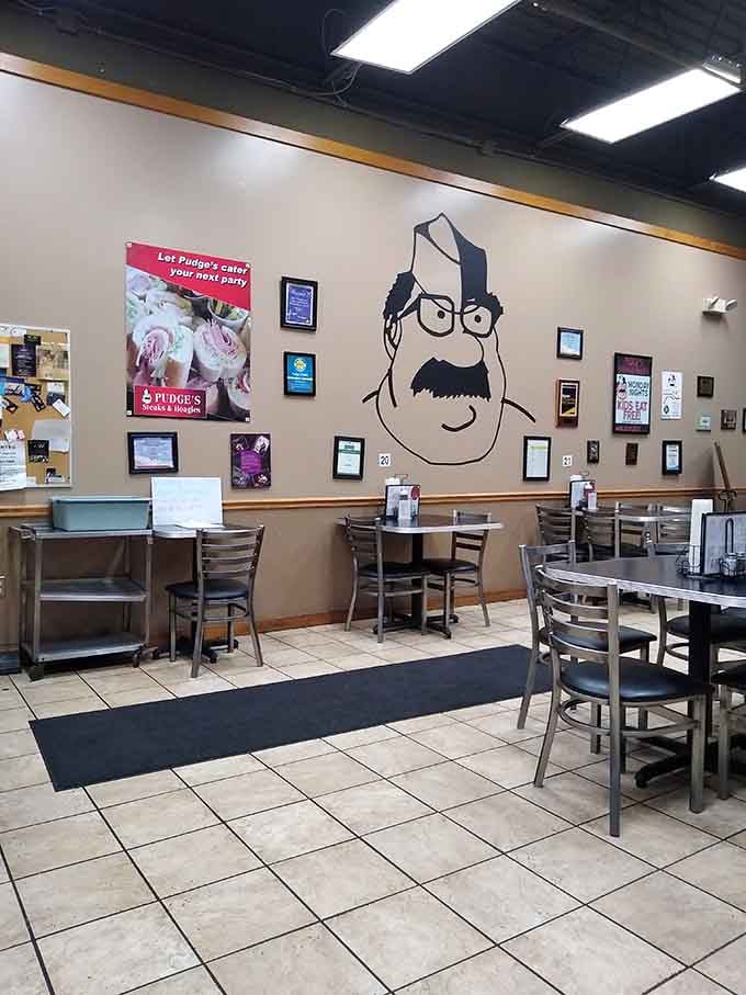 That wall art isn't just decoration, it's a warning about the portion sizes you're about to encounter.