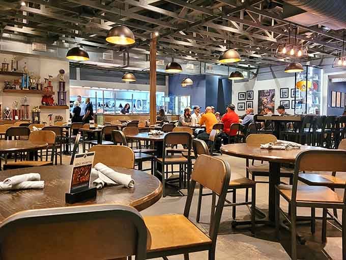 High ceilings and warm lighting create the perfect backdrop for your upcoming meat-induced happiness.