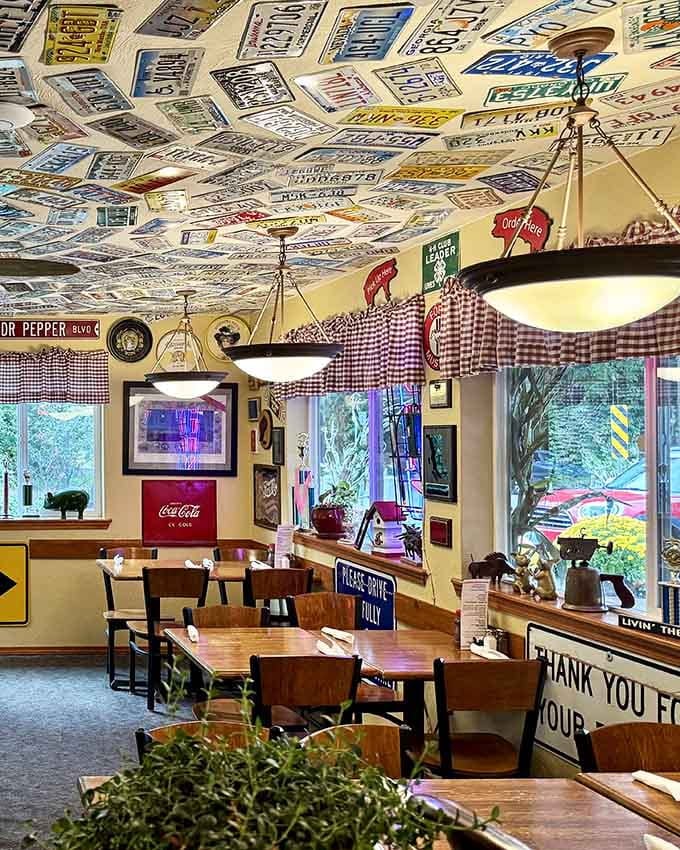 When your ceiling looks like a DMV exploded in the best possible way, you know you're somewhere special.