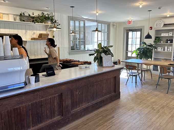 Clean, bright, and welcoming, this interior proves great donuts don't need gimmicks, just good taste and better lighting.
