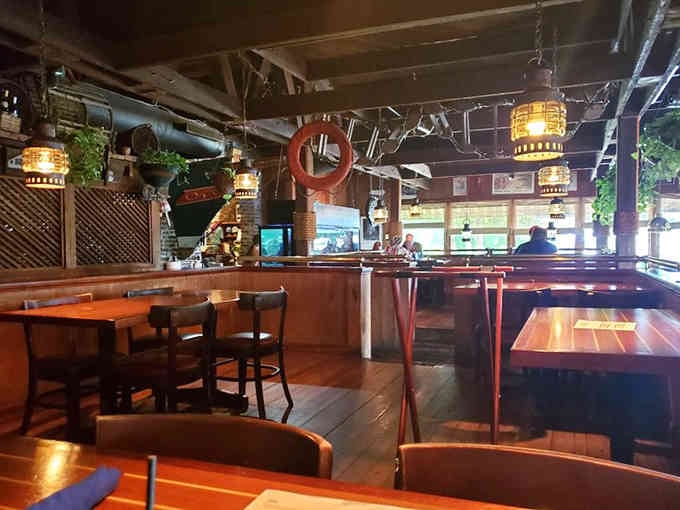 Wooden beams, nautical touches, and windows that won't let you forget you're waterside dining at its finest.