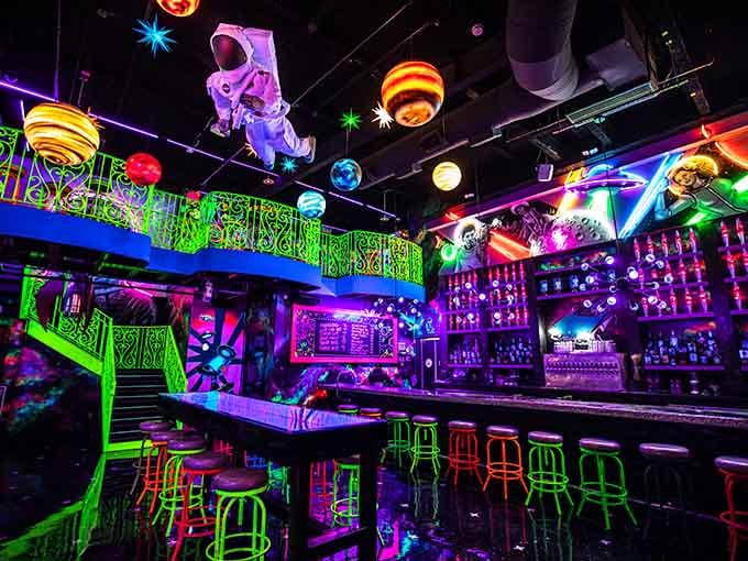 Walking into this place feels like stepping inside a lava lamp designed by aliens with excellent taste.