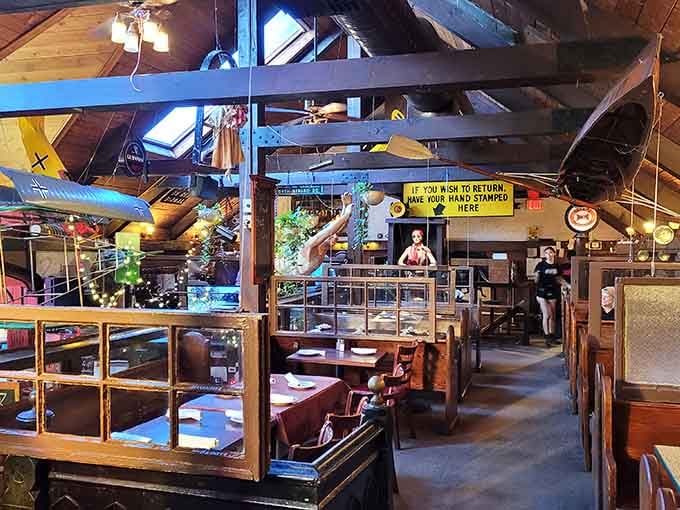 Model trains overhead, collectibles everywhere, and booths that beg you to settle in for the long haul.