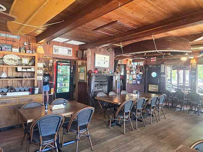 Step inside where weathered wood and nautical charm create the kind of atmosphere that instantly lowers your blood pressure.