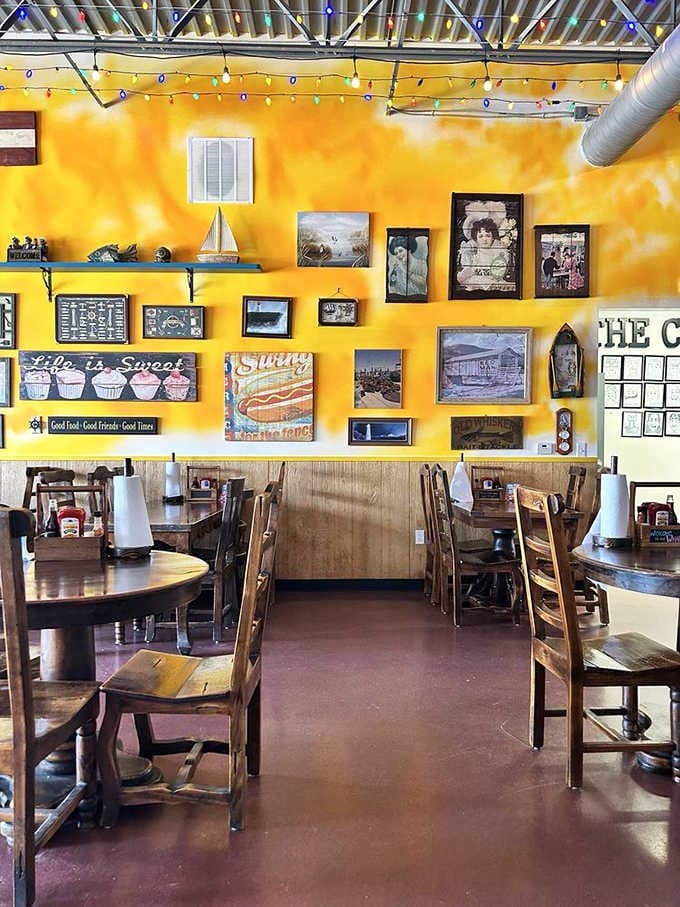 Sunshine walls meet comfort food dreams where every table tells a story and hushpuppies are the main character.