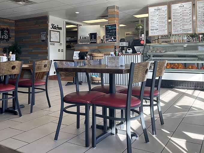 Bright, clean, and welcoming, this dining room proves that great food doesn't need fancy decor.