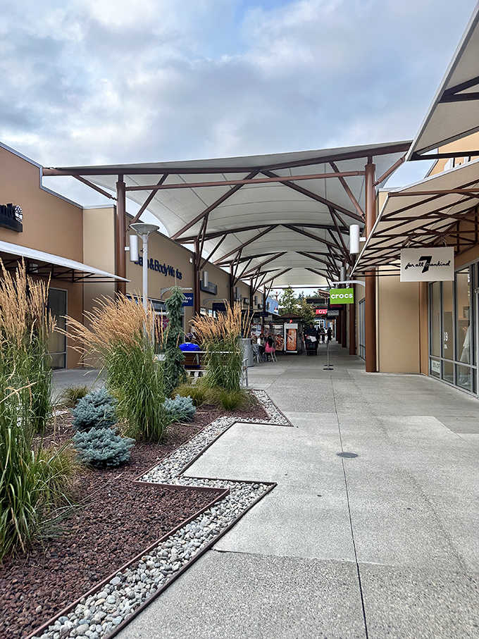 Those covered walkways are your best friend when Pacific Northwest weather decides to show its personality.