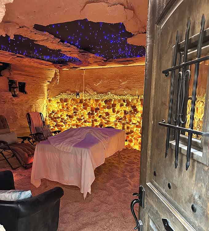 That glowing salt wall isn't just pretty, it's basically a spa day for your lungs and soul.