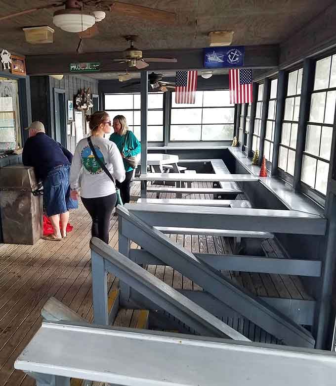 Simple wooden tables and American flags set the scene for a meal that's all about honest, delicious food.