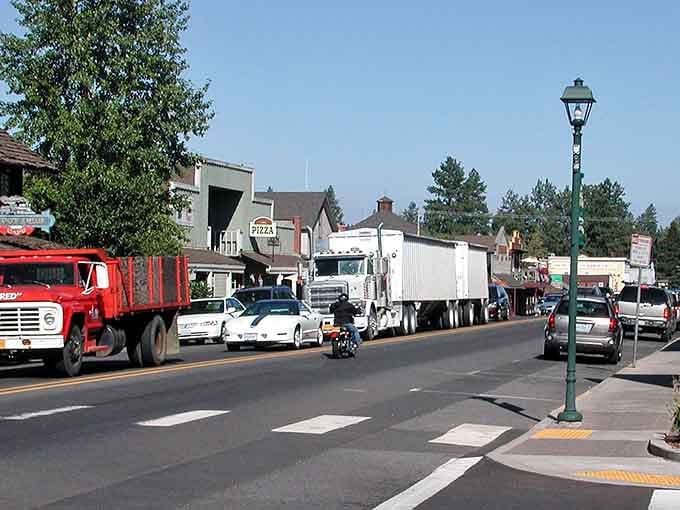 Main Street handles everything from vintage trucks to motorcycles, proving small-town charm works for every ride.