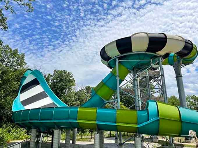 That funnel slide will spin you around like a sock in a dryer, except way more fun and slightly less disorienting.