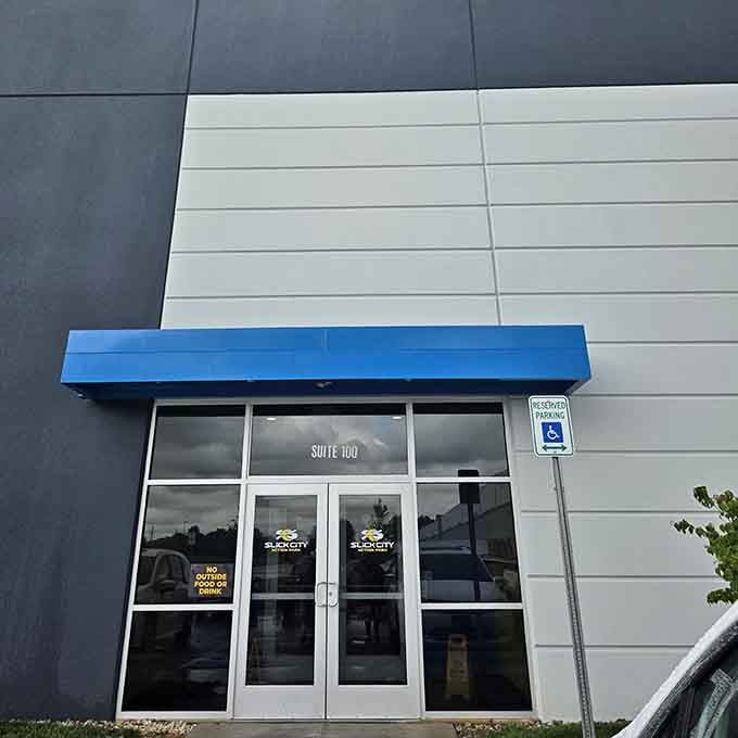 That blue awning is your gateway to indoor adventure, rain or shine, sleet or snow.