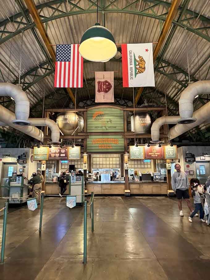 Step inside and you're transported to a working smokejumper base, complete with vintage gear and patriotic pride overhead.