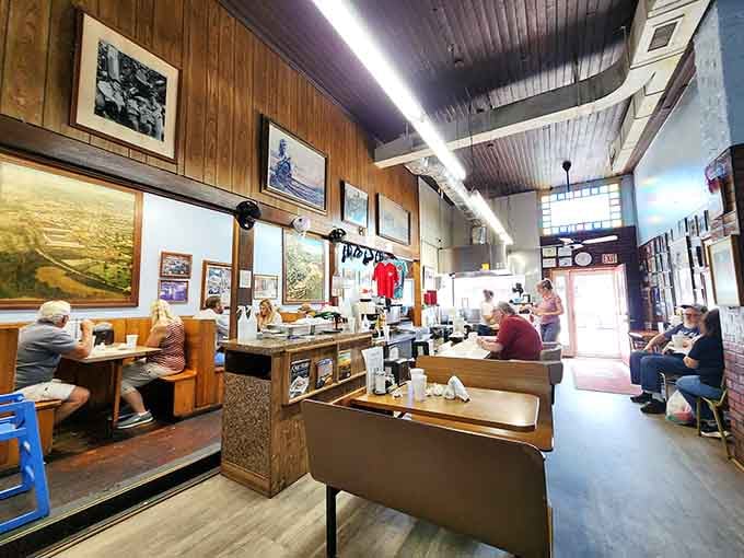 Wood paneling and corrugated metal ceilings create the kind of authentic diner atmosphere money can't buy.