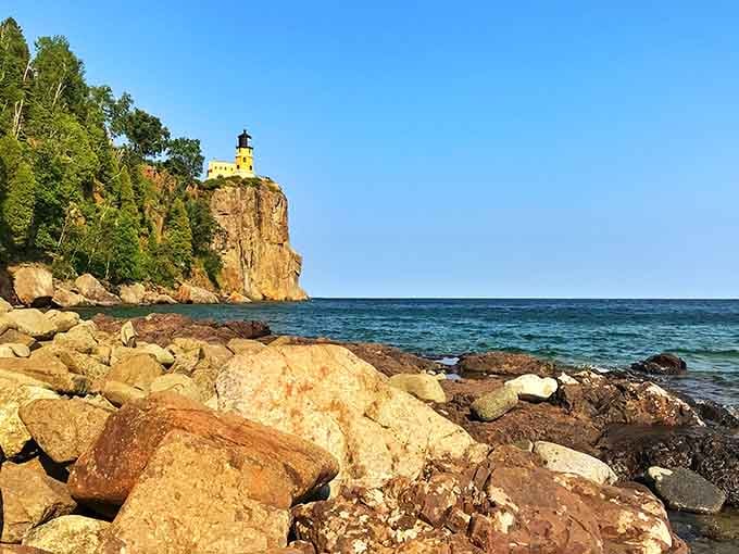 Split Rock Lighthouse from the rocky shore reminds you that some views genuinely deserve all those Instagram posts.