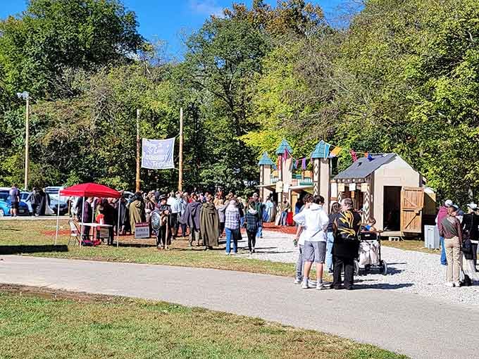 The village comes alive with costumed performers, artisan shops, and visitors ready to time travel back centuries.