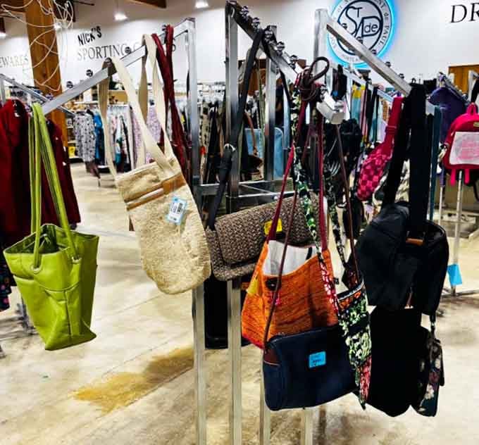 When your handbag collection looks like a rainbow exploded in the best possible way, you know you've hit thrift store gold.