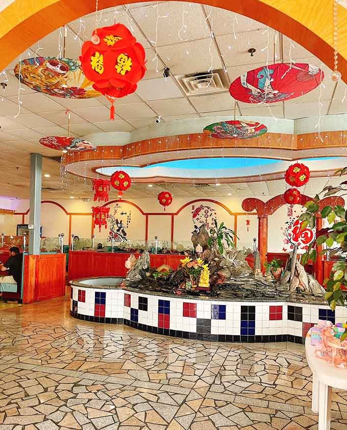 Colorful lanterns and festive decor set the stage for your all-you-can-eat adventure in Columbus seafood heaven.