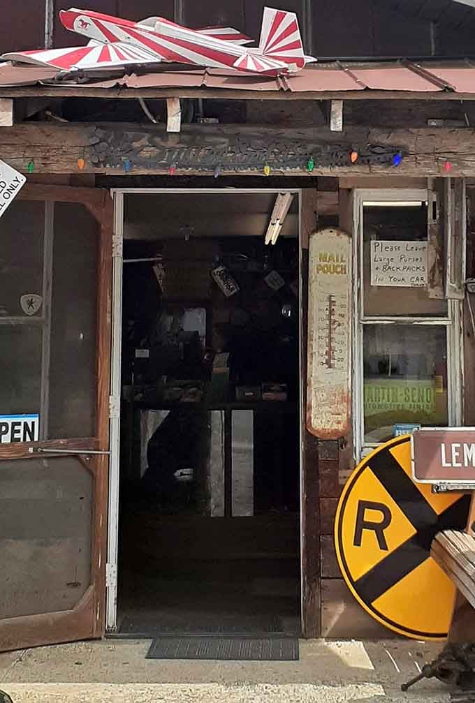 Even the doorway looks like a portal to another era, complete with a model airplane keeping watch overhead.
