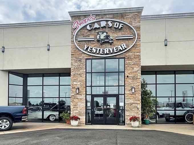 The entrance beckons with mid-century charm, where history parks itself and invites you to step back in time.