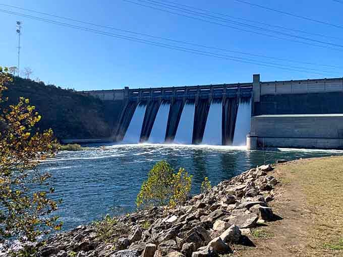 Engineering meets nature where concrete channels thousands of gallons, creating a spectacle that's oddly mesmerizing to watch.