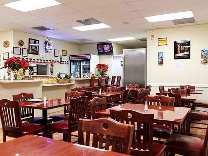 Clean, bright, and surprisingly spacious, this dining room proves gas station restaurants can have serious style and comfort.