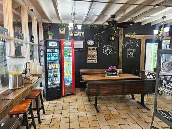 Rustic wood meets modern comfort in this cozy interior where the coffee's always hot and the vibe's always right.