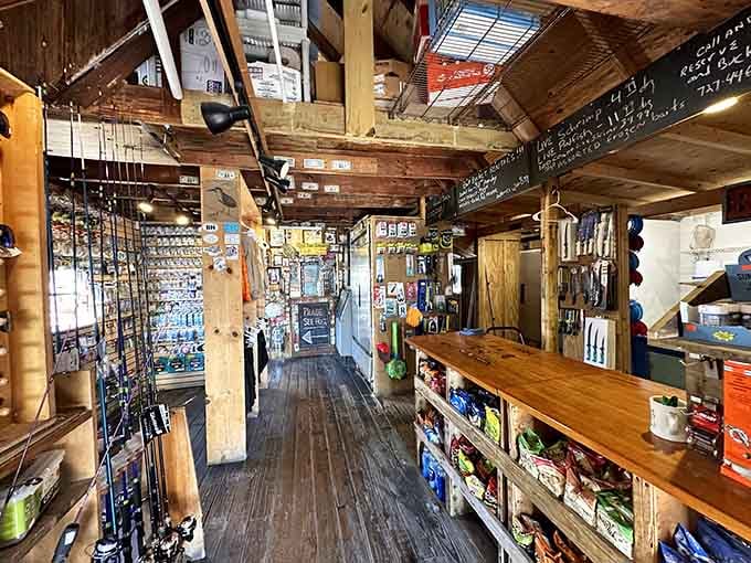 Fishing rods line the walls like they're waiting for their own reality show about authentic Florida living and eating.