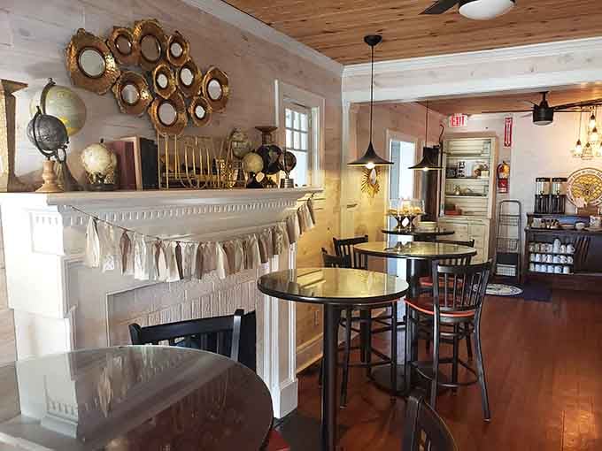 Step inside where vintage globes and honeycomb patterns create the coziest breakfast atmosphere this side of heaven.