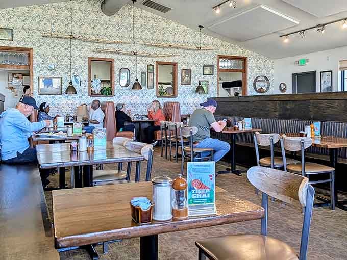 Step inside where natural wood meets modern comfort, creating the perfect atmosphere for your morning feast.