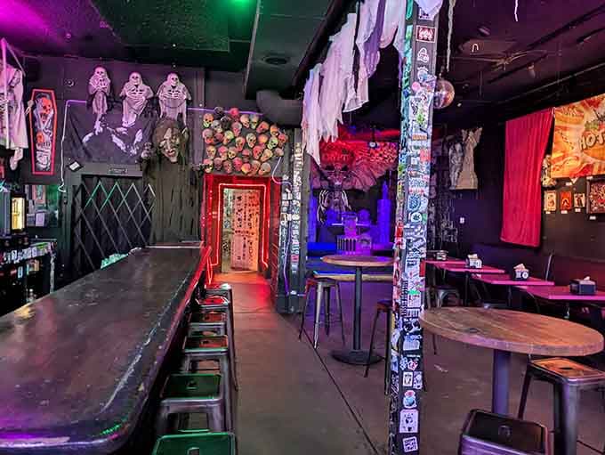 Dark walls and eerie lighting set the stage for drinks and conversation in Denver's most theatrical watering hole.