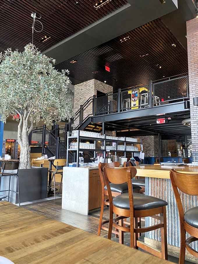 Multi-level dining with an indoor olive tree&mdash;because normal restaurants are apparently too predictable for Peabody.