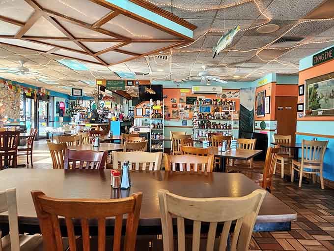 Fishing nets overhead and maritime charm everywhere remind you this isn't corporate seafood, it's the real deal.