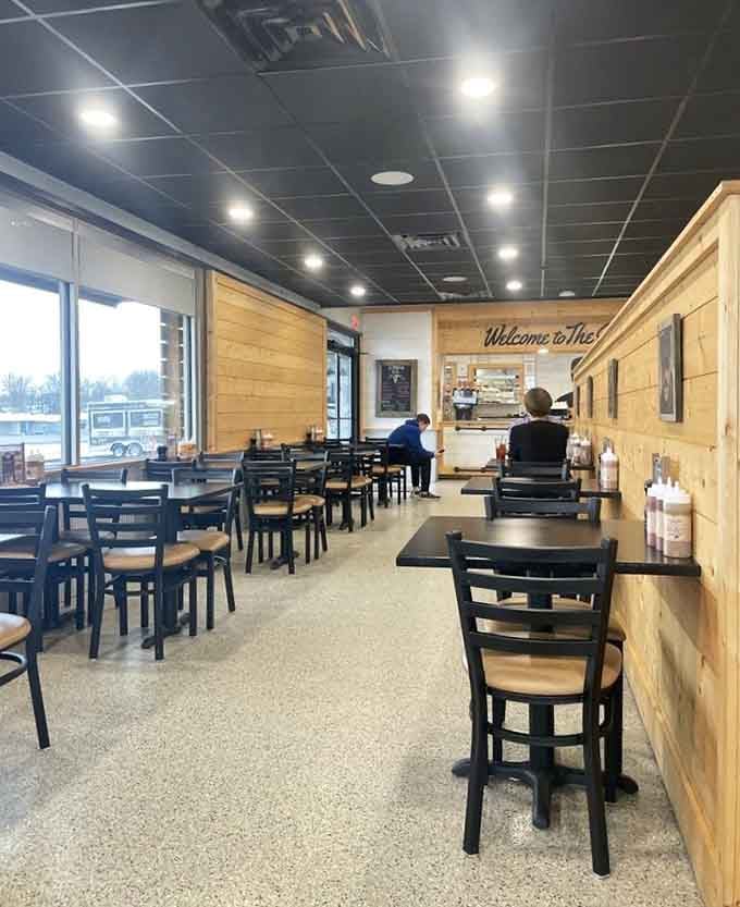 Clean, contemporary comfort where wood meets functionality, and your only decision is what to order first.