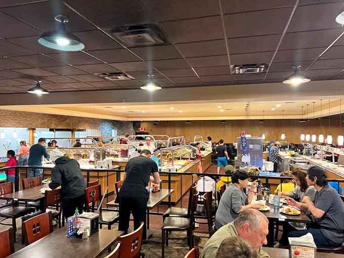 Inside, the buffet stations stretch out like a delicious choose-your-own-adventure novel with multiple happy endings.