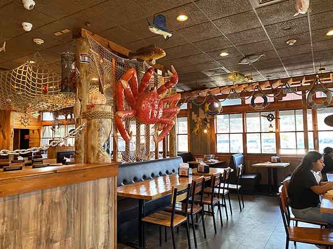 Fishing nets overhead and nautical vibes everywhere remind you that great seafood doesn't require an ocean view, just passion.