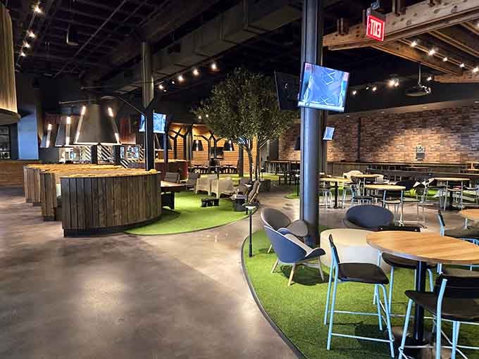 Artificial turf winds through the dining room, reminding you this isn't your typical Tuesday night restaurant experience.