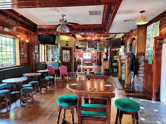 Rich mahogany woodwork and emerald green accents transport you straight to Dublin without the transatlantic flight.