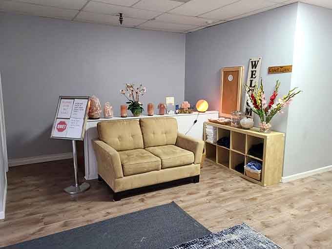 When your waiting room features Himalayan salt lamps, you know relaxation starts before you even reach the cave.