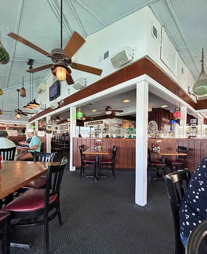 Colorful glass floats dangling overhead like edible treasures waiting to be discovered below at your table.