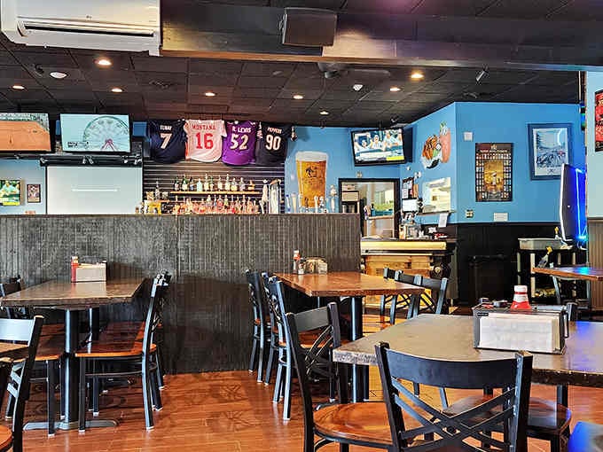 Behind that bar lined with jerseys and bottles lies the heart of a tavern that takes sports seriously.