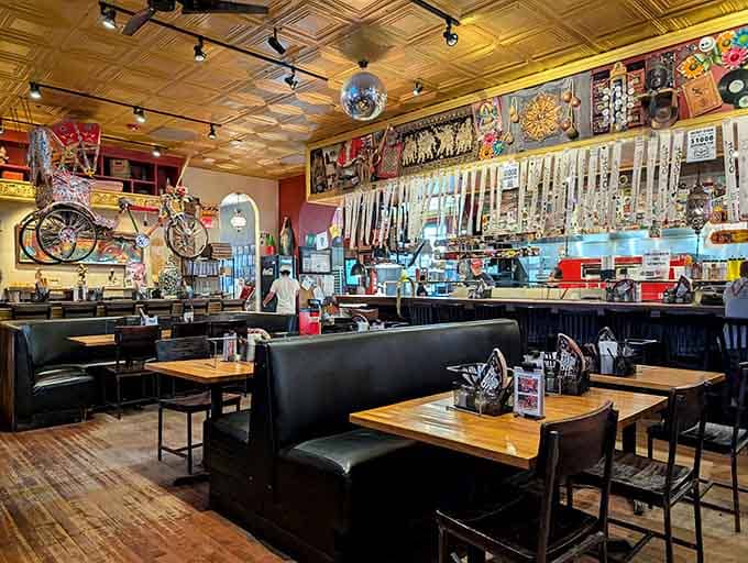 Comic books meet culinary excellence in this wonderfully eclectic dining room that's pure visual candy.
