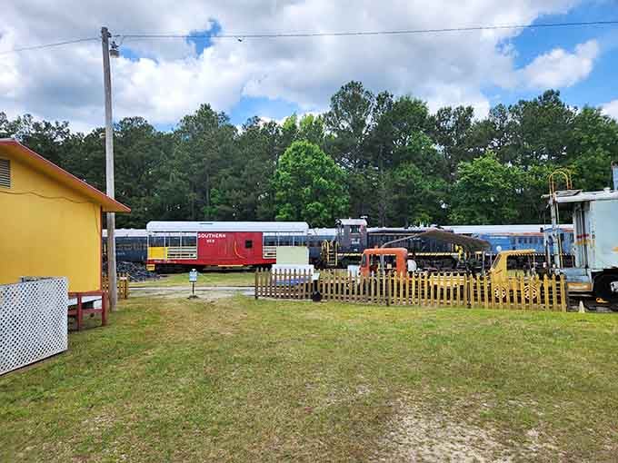 A colorful collection of rolling stock that looks like a train enthusiast's version of winning the lottery, minus the taxes.