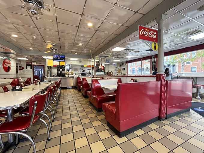 Red vinyl booths and checkered floors: where nostalgia meets your next favorite meal in perfect harmony.
