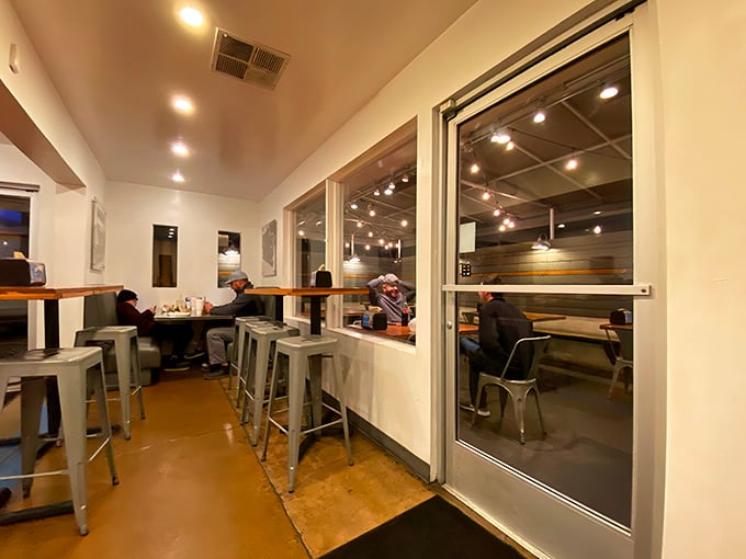 Clean, simple seating where the focus stays exactly where it should be: on your burger.