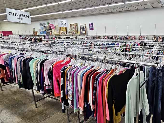 Endless racks of possibilities stretch before you like a rainbow of second chances for great clothes.